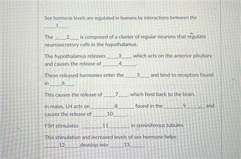 Solved Sex Hormone Levels Are Regulated In Humans By