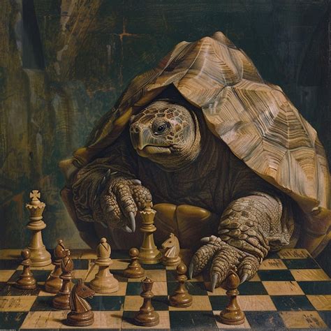 Turtle Playing Chess With Bishop Premium Ai Generated Image