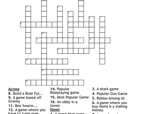 Roblox Crossword Puzzle Printable Free Daily Crossword Puzzle Sheets