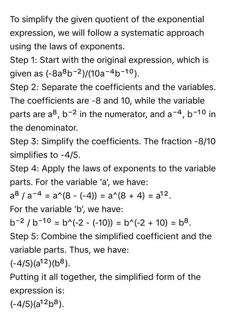 Solved What Is The Quotient Startfraction Negative 8 A Superscript 8 Baseline B Superscript