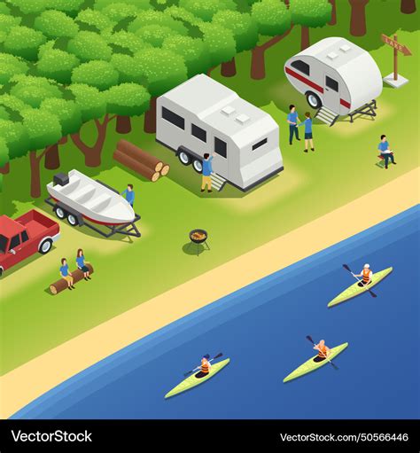 Canoeing Kayaking Camping Isometric View Vector Image
