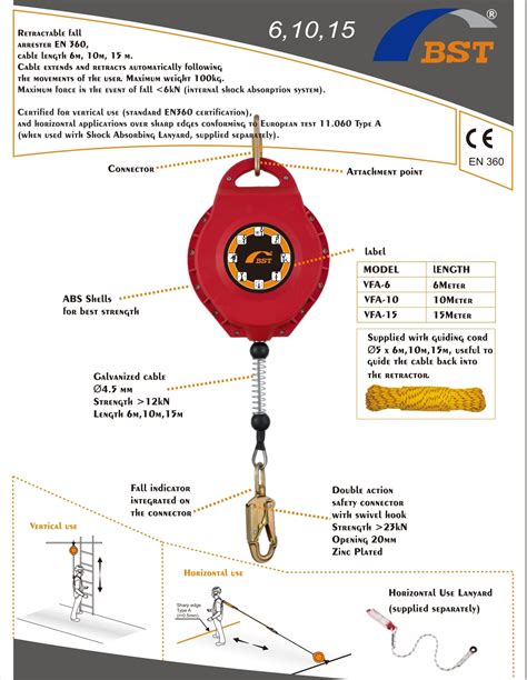 Bst Safety Block Fall Protection 6m 10m 15m Retractable Fall