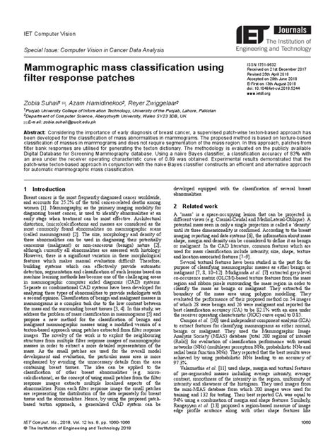 Mammographic Mass Classification Using Filter Response Patches Pdf
