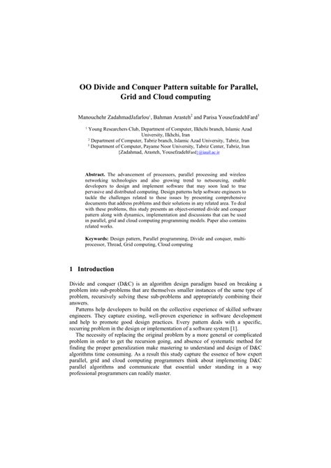 Pdf Oo Divide And Conquer Pattern Suitable For Parallel Grid And Cloud Computing