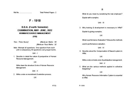 F 1918 B B A Semester Iv Paper Hrm Pdf Human Resource Management Performance Appraisal