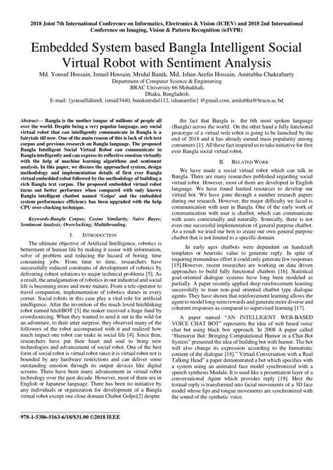 (PDF) Embedded System based Bangla Intelligent Social Virtual Robot with Sentiment Analysis