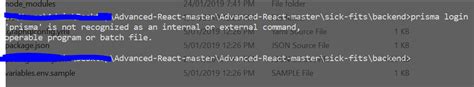 Reactjs Prisma Is Not Recognized As An Internal Or External Command Operable Program Or