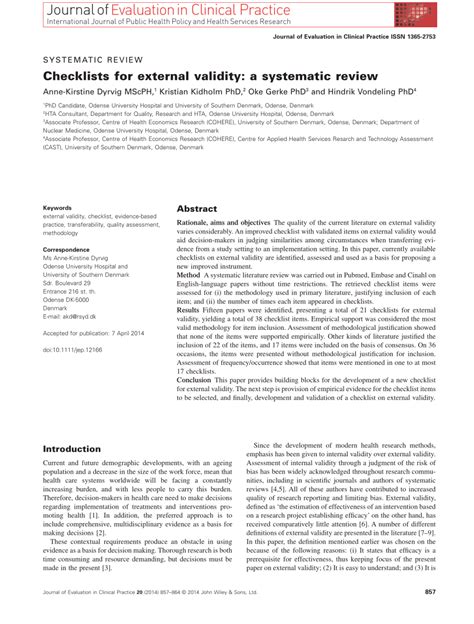 Pdf Checklists For External Validity A Systematic Review