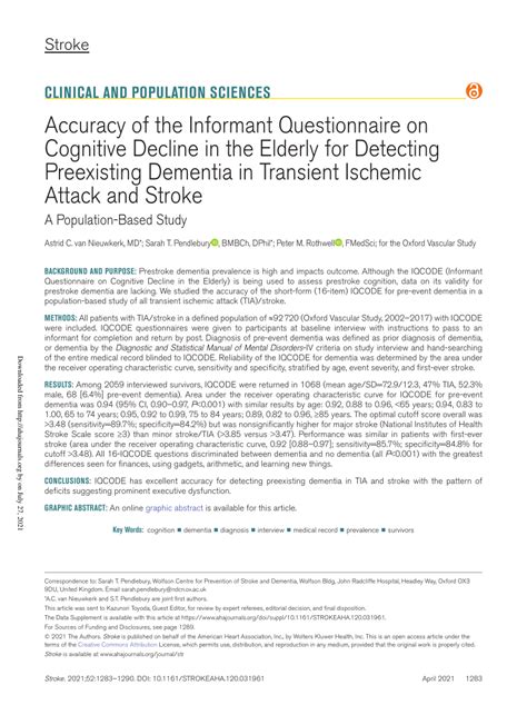 Download Pdf Accuracy Of The Informant Questionnaire On Cognitive Decline In The Elderly For