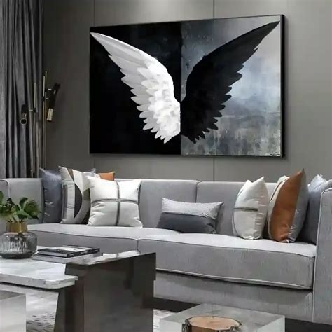 Black White Angel Wings Kətan Tablo Tablolar Tabloshop