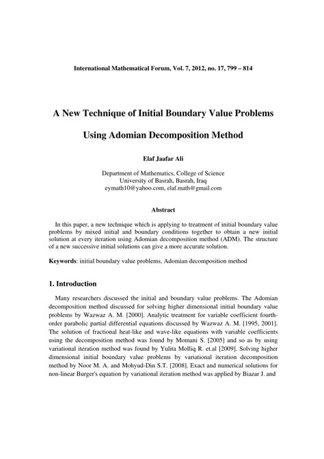 Pdf A New Technique Of Initial Boundary Value Problems Using Adomian