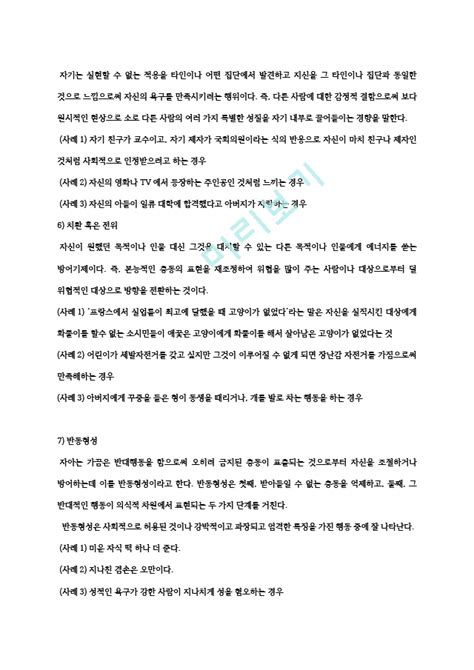 다양한 방어기제 유형들 중에서 10가지 유형을 선정한 후 각 유형에 해당하는 사례를 각각 3가지씩 제시하시오인문사회레포트