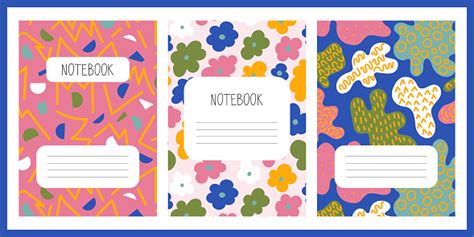 인쇄 제품 문구류 노트북 통합 문서 일기 브로셔 플래너를 위한 다채로운 표지 템플릿 세트 벡터 일러스트 레이아웃 배경 구성 0