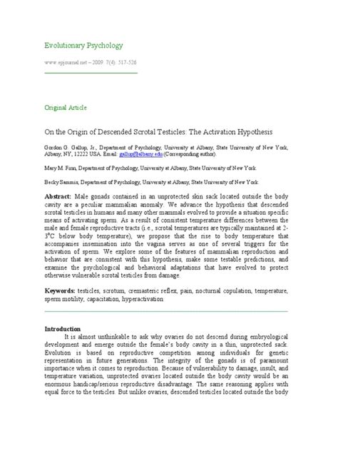 On The Origin Of Descended Scrotal Testicles The Activation Hypothesis