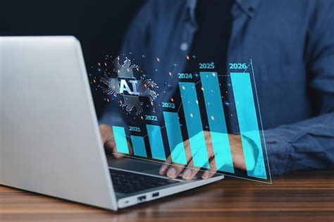 미래의 Ai For Business 개념에서 비즈니스 성장을 계획하기 위해 Ai 인공지능을 사용하는 사업가 프리미엄 사진