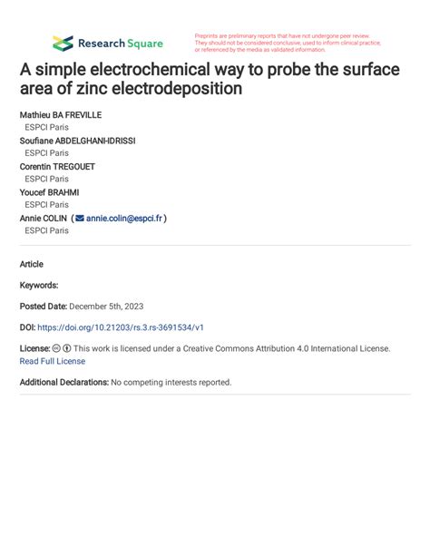 Pdf A Simple Electrochemical Way To Probe The Surface Area Of Zinc