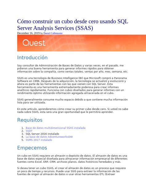 Cómo Construir Un Cubo Desde Cero Usando Sql Server Analysis Services Pdf