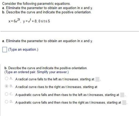 Solved Consider The Following Parametric Equations A Chegg