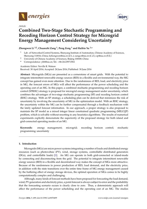 Pdf Combined Two Stage Stochastic Programming And Receding Horizon