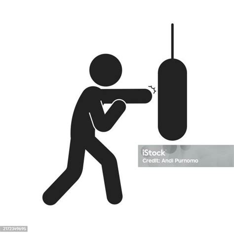 고립 된 스포츠 픽토그램 권투 아이콘 모래 주머니에 남자 펀치 피트니스 기호 Championship에 대한 스톡 벡터 아트 및 기타 이미지 Championship