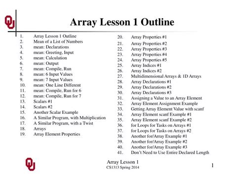 Ppt Array Lesson 1 Outline Powerpoint Presentation Free Download Id2583332
