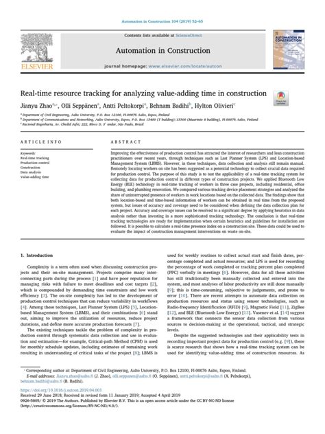 2019 real time resource tracking for analyzing value adding time in