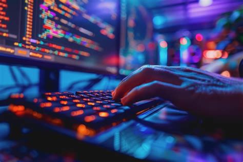 Programmers Hands On Keyboard Writing Source Code Screen Showing Code Premium Ai Generated Image