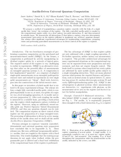 Pdf Ancilla Driven Universal Quantum Computation