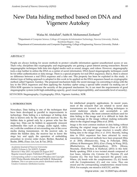 Pdf New Data Hiding Method Based On Dna And Vigenere Autokey