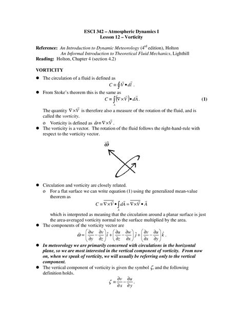 Notes On Vorticity Atmospheric Dynamics 1 Esci 342 Docsity
