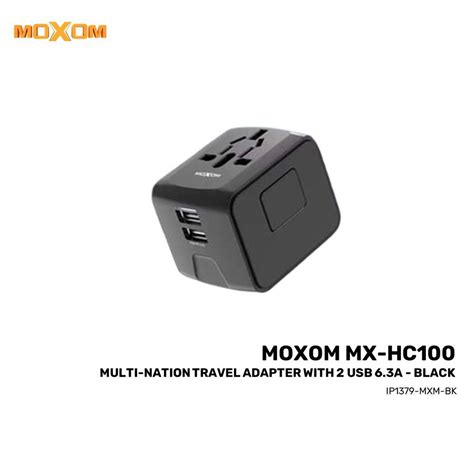 Moxom Mx Hc100 Multi Nation Travel Adapter With 2 Usb 6 3a Black