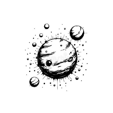 Monochromatic Cosmic Artwork Featuring A Detailed Planet Amidst