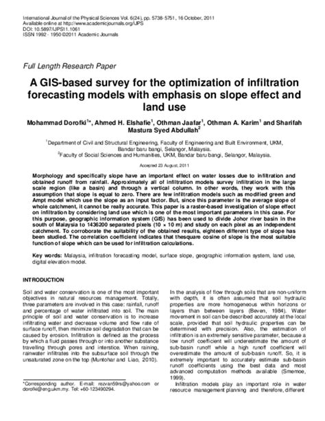Pdf A Gis Based Survey For The Optimization Of Infiltration Forecasting Models With Emphasis