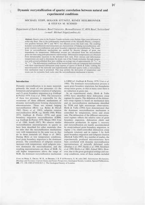 Pdf Dynamic Recrystallization Of Quartz Correlation Between Natural And Experimental Conditions