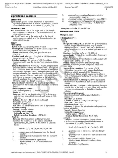 Ziprasidone Capsules Pdf Chromatography Ph