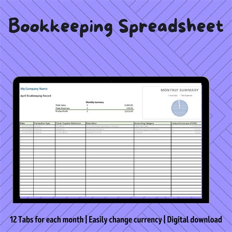 Bookkeeping Spreadsheet Etsy
