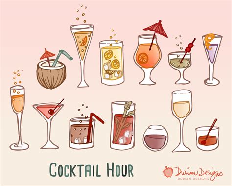 Retro Cocktail Party Clipart Commercial Use Wine Hand Drawn Glasses