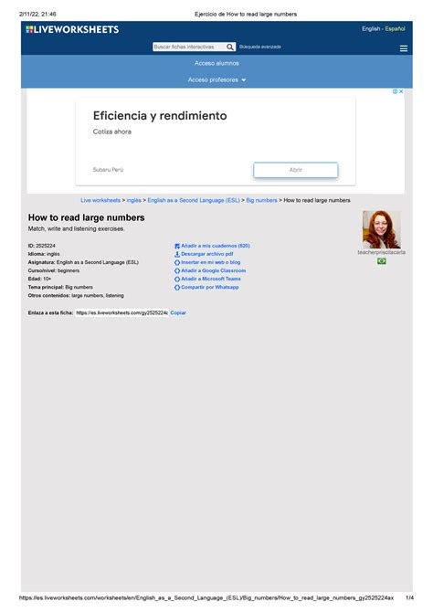 Ejercicio De How To Read Large Numbers English Español Acceso