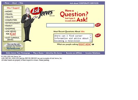 Ask Jeeves In 1999 Web Design Museum