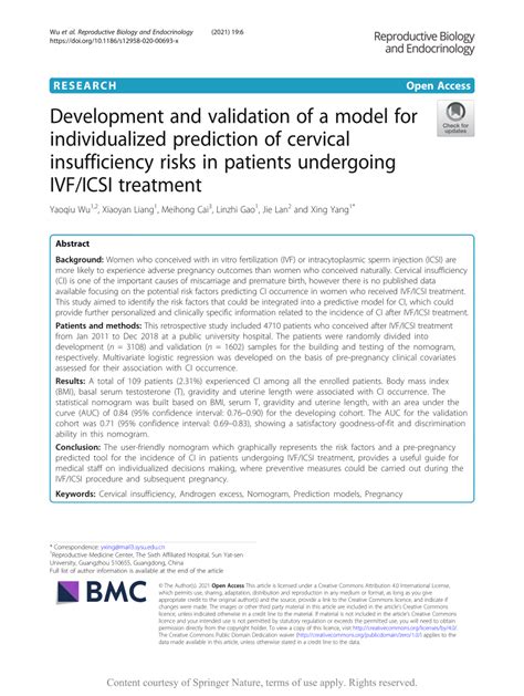 Pdf Development And Validation Of A Model For Individualized Prediction Of Cervical