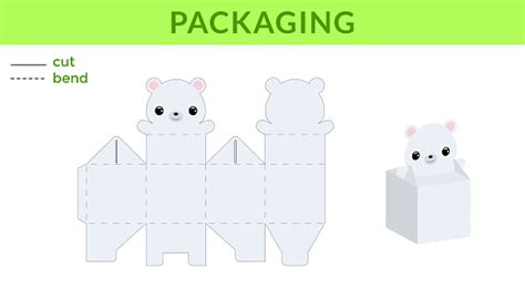 생일 과자 사탕 작은 선물을위한 귀여운 북극곰아기 샤워를위한 사랑스러운 Diy 파티 호의 상자 인쇄 가능한 색상 구성표입니다 인쇄 잘라내기 접기 접착제 벡터 스톡