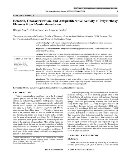 Pdf Isolation Characterization And Antiproliferative Activity Of