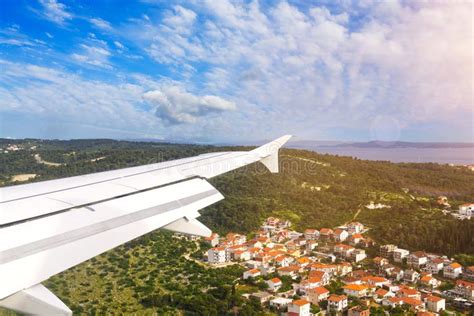 Aircraft Landing In Split Croatia Beautiful View From The Porthole To