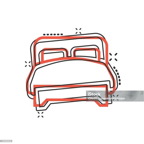 만화 스타일의 침대 아이콘입니다 흰색 고립 된 배경에 침실 만화 기호 벡터 그림입니다 베드 스테드 스플래시 효과 비즈니스 개념 가구에 대한 스톡 벡터 아트 및 기타 이미지