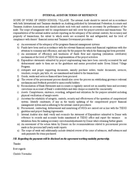 Internal Auditor Terms Of Reference Pdf Audit Internal Audit