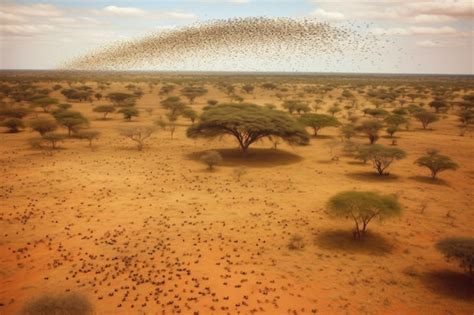 Aerial View Of Locust Swarm Over African Savanna Created With Generative Ai Premium Ai