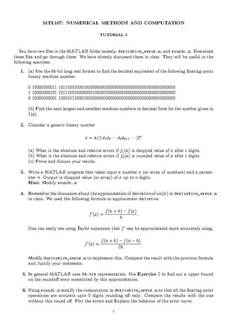 Tutorial 1 Tuts Mtl107 Numerical Methods And Computation Tutorial 1 You Have Two Files In