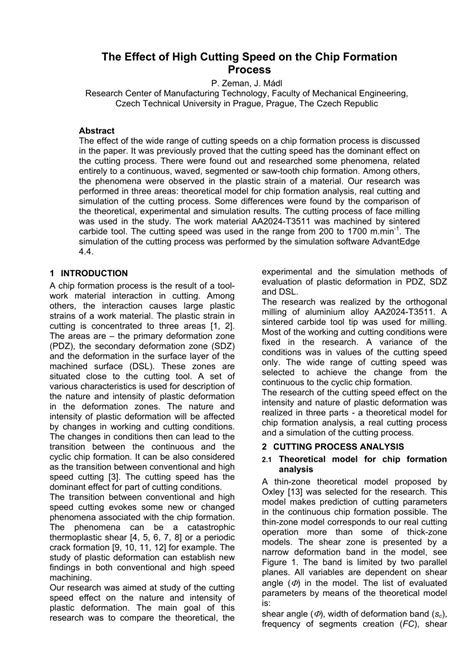 Pdf The Effect Of High Speed Cutting On The Chip Formation Process