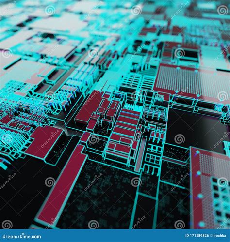 Circuit Board Futuristic Server Code Processing Neon Color Technology Background Stock