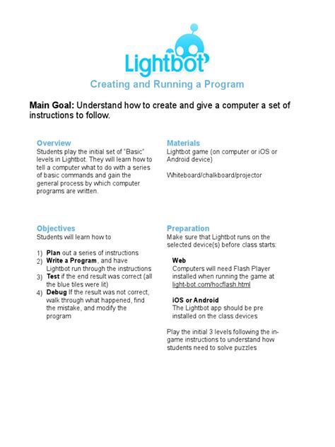 Lightbot Basics Programming Lesson Guide Pdf Ios Computer